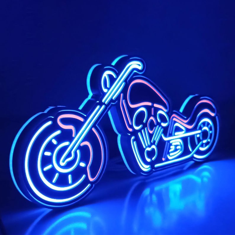 3d Lighted Motocycle Decor | Led Retro Motorcycle Wall Art | Garage ...