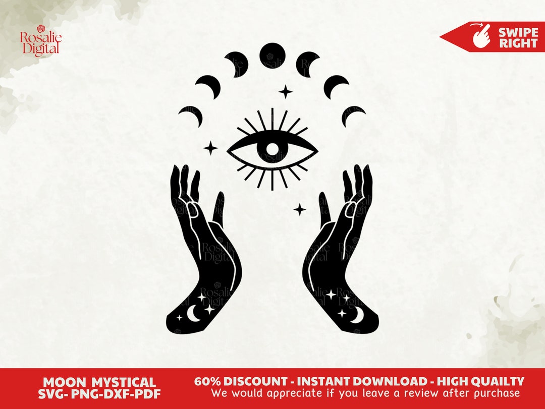 Moon Svg, Mystical Svg, Witch Svg, Hand Svg, Witchcraft Svg File for ...