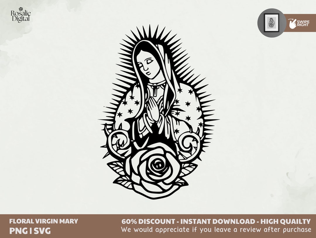 Floral Virgin Mary Svg, Mother Mary Svg,Mother Of Jesus Svg, Virgin de ...