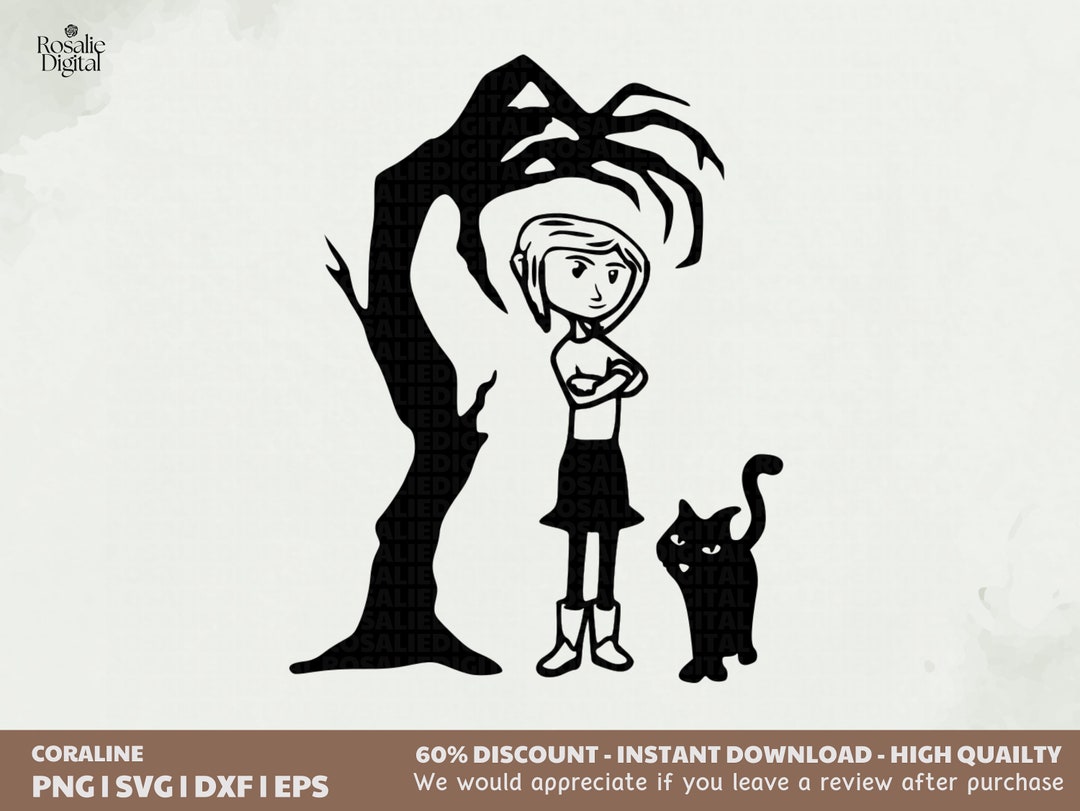 Coraline Svg, Coraline With Cat and Tree Svg, Coraline Face Svg Cut ...
