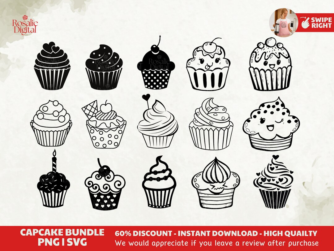 Cupcake Svg Bundle, Muffin Svg, Geburtstag, Desert Bakery Silhouette ...