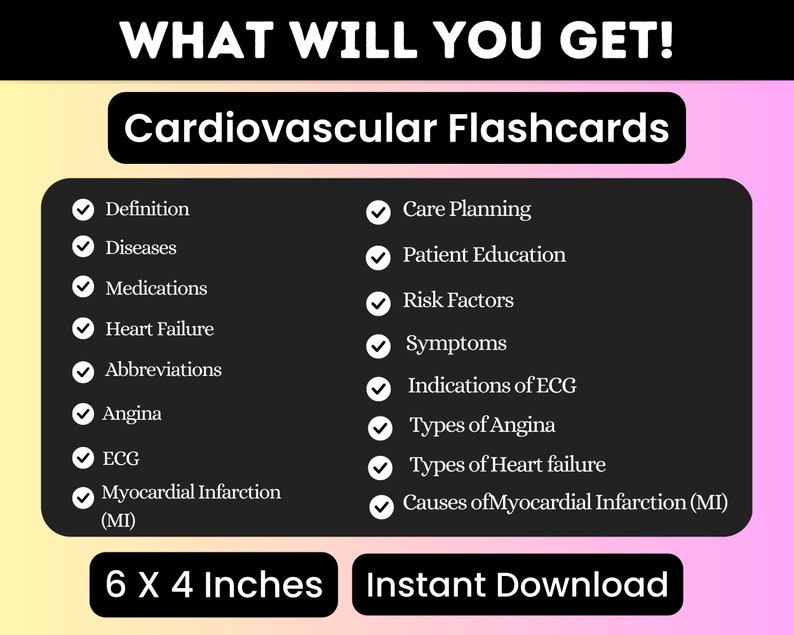 15 Cardiovascular Flashcards Printable Nursing Students - Etsy