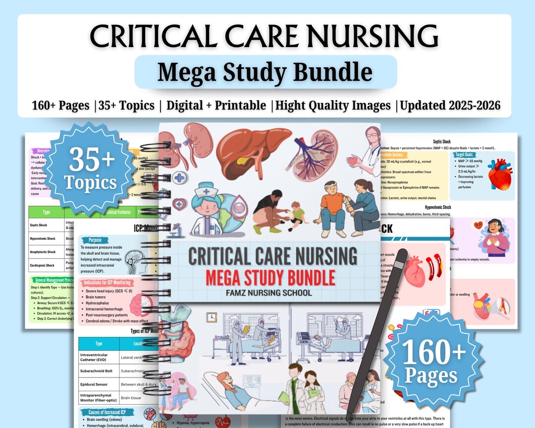 Critical Care Nursing Mega Study Bundle | ICU Nursing Notes | Nursing ...