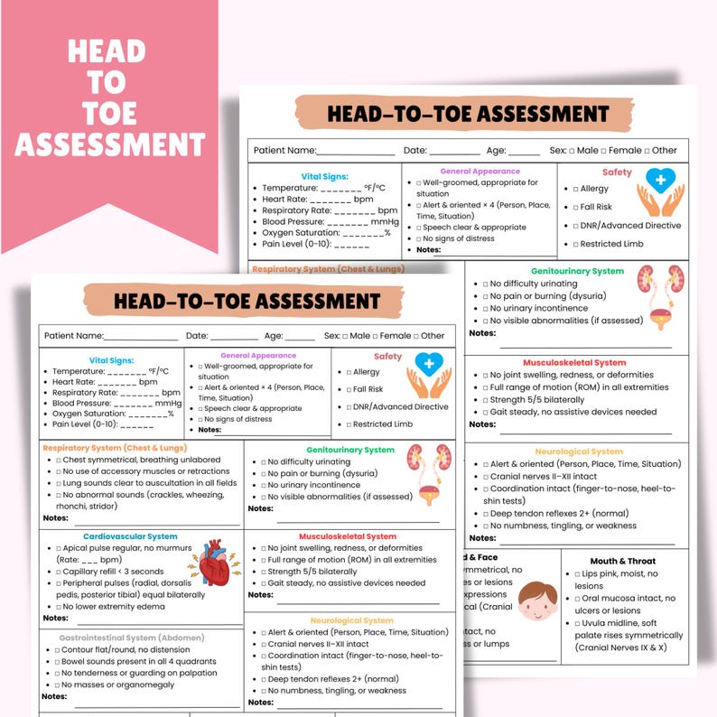 Nursing Head to Toe Assessment Template | Nursing Assessment | Head-to ...