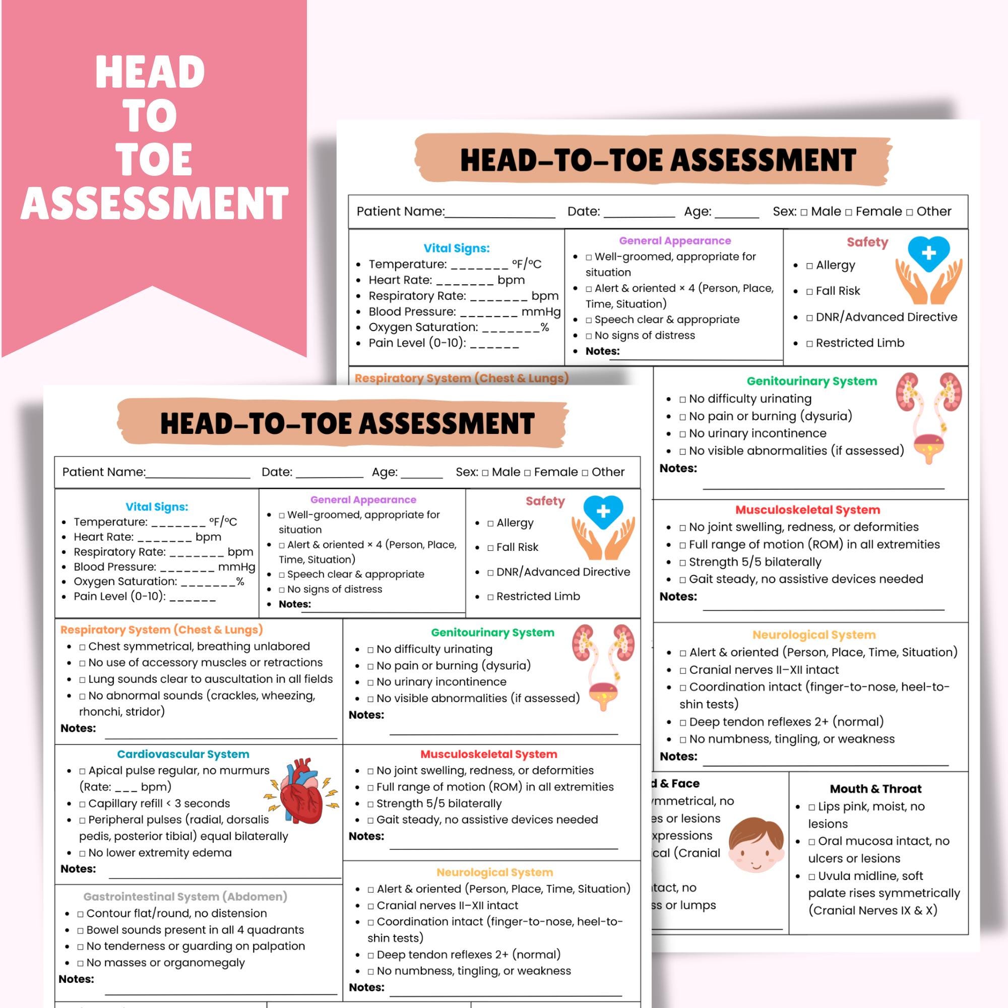 Nursing Head to Toe Assessment Template | Nursing Assessment | Head-to ...
