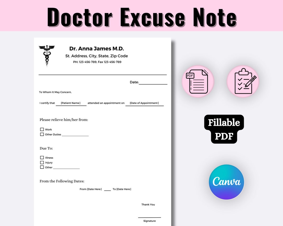 Doctor Note Doctors Excuse Note Doctors Note For Work Urgent Care Note