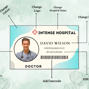 Doctor ID Badge Editable Hospital Staff ID Doctor Name - Etsy