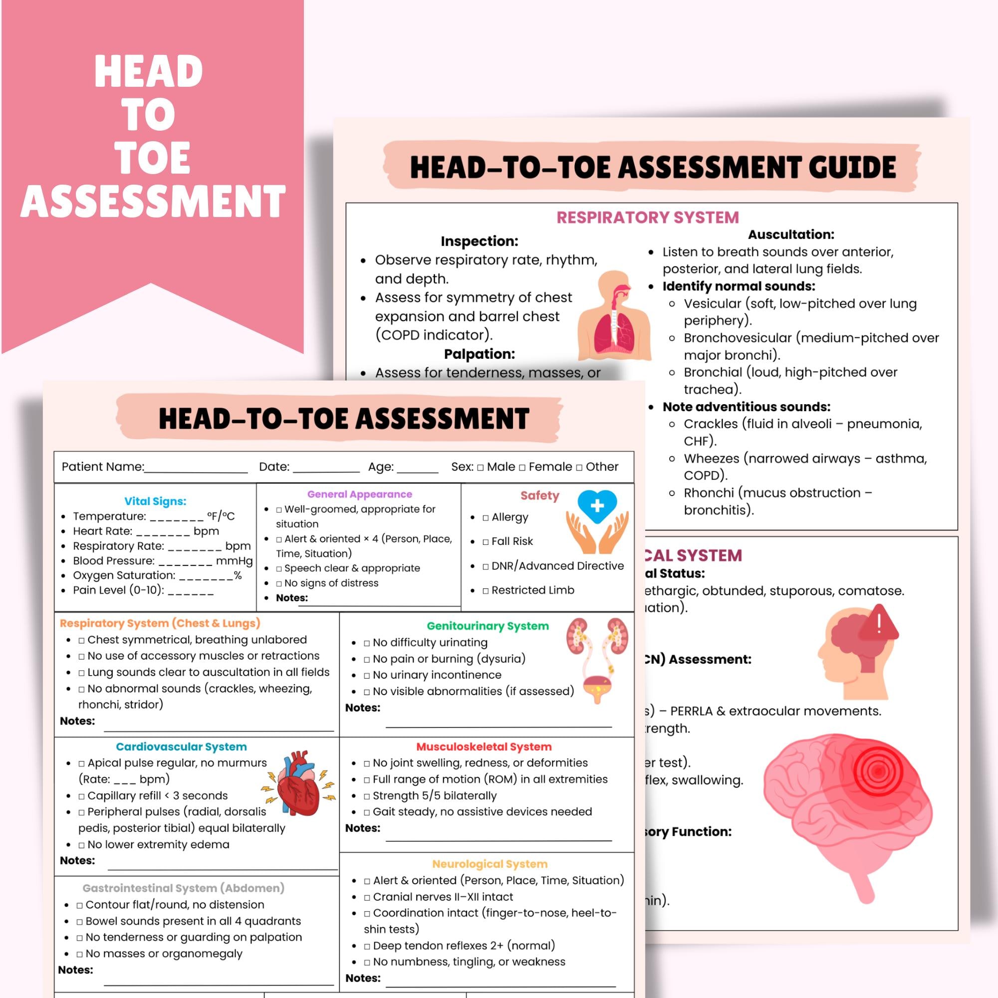 Head to Toe Assessment Checklist Guide | Nursing Assessment | Health ...