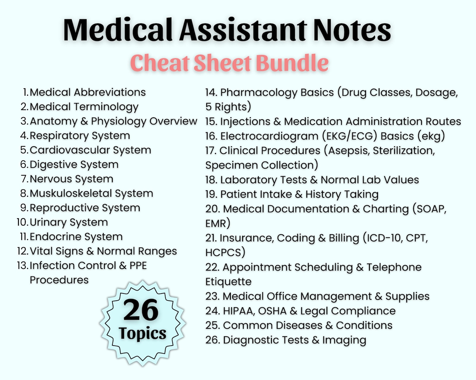 Medical Assistant Notes & Cheat Sheet Bundle | Medical Assistant Study ...
