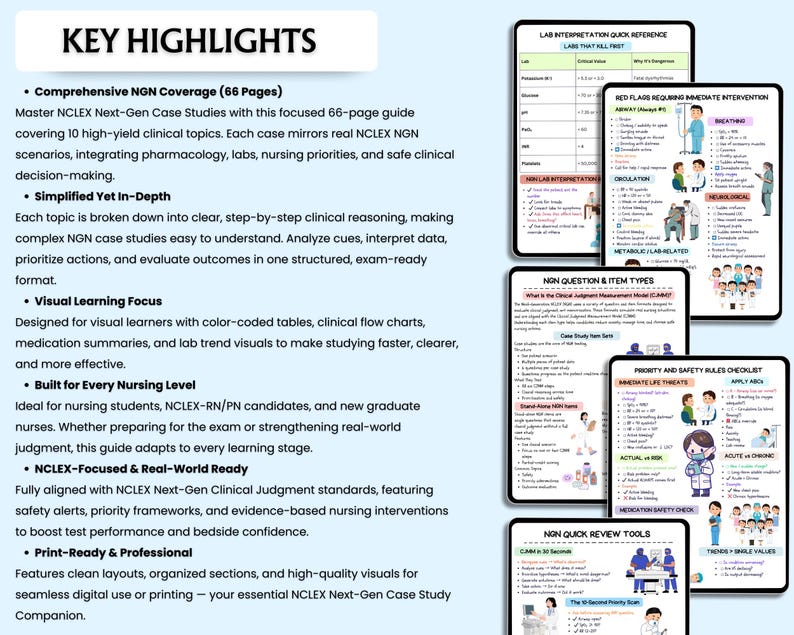 NCLEX Next-gen Case Studies Study Guide | 65+ Pages NGN Practice | Exam ...