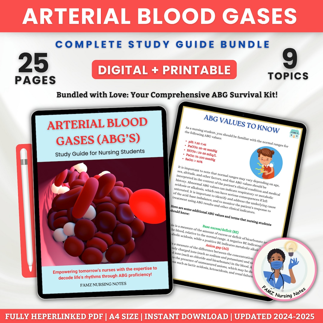 ABG Nursing Bundle 25 Pages | Nursing Notes | Nursing Study Guide ...