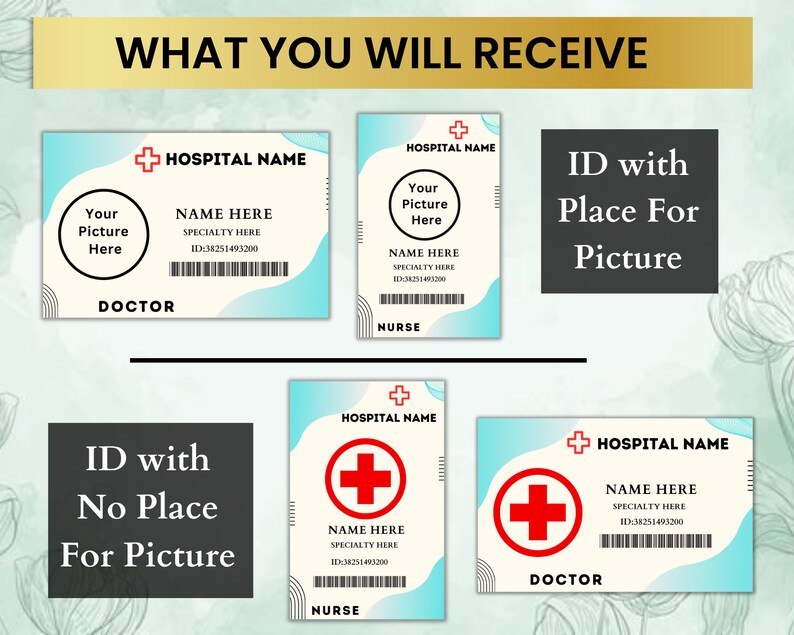 Doctor ID Badge Editable Hospital Staff ID Doctor Name - Etsy