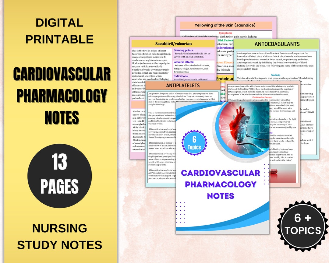 Cardiovascular Pharmacology Notes - Nursing Student Notes - Cardiac ...