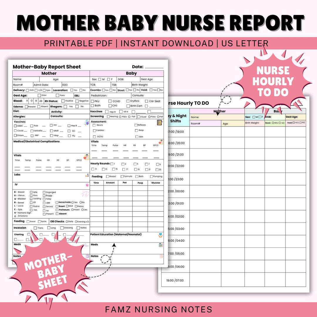 Mother Baby Nurse Report Sheet | Nurse Shift Handoff | Labor and ...