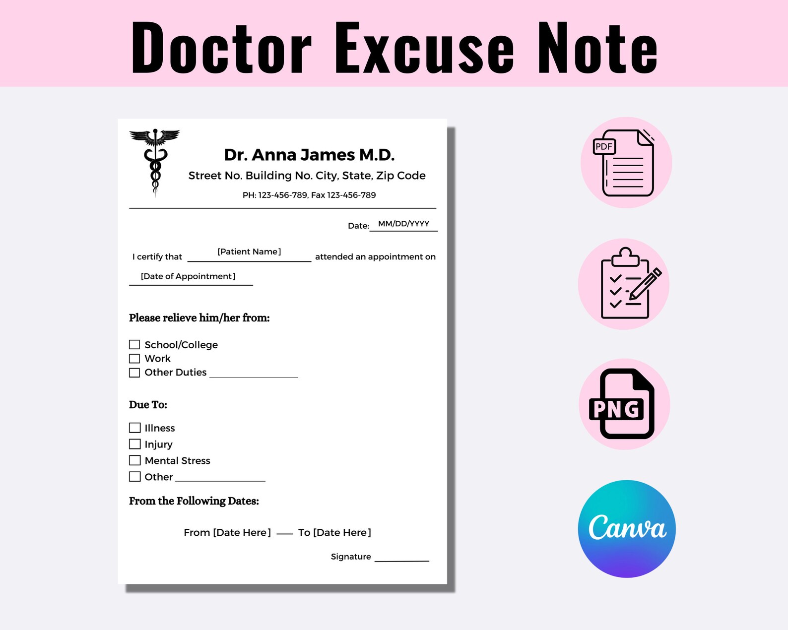 Fillable Doctor Excuse Note Doctors Note for Work Work Excuse Template ...