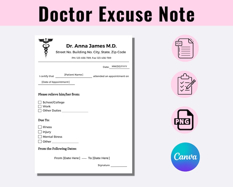 Fillable Doctor Excuse Note Doctors Note for Work Work Excuse Template ...