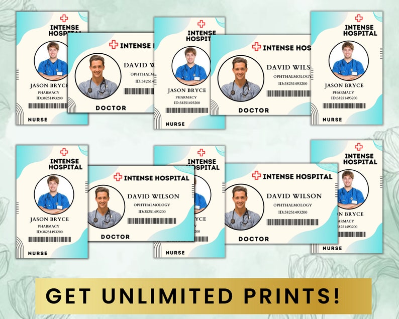 Doctor ID Badge Editable Hospital Staff ID Doctor Name - Etsy