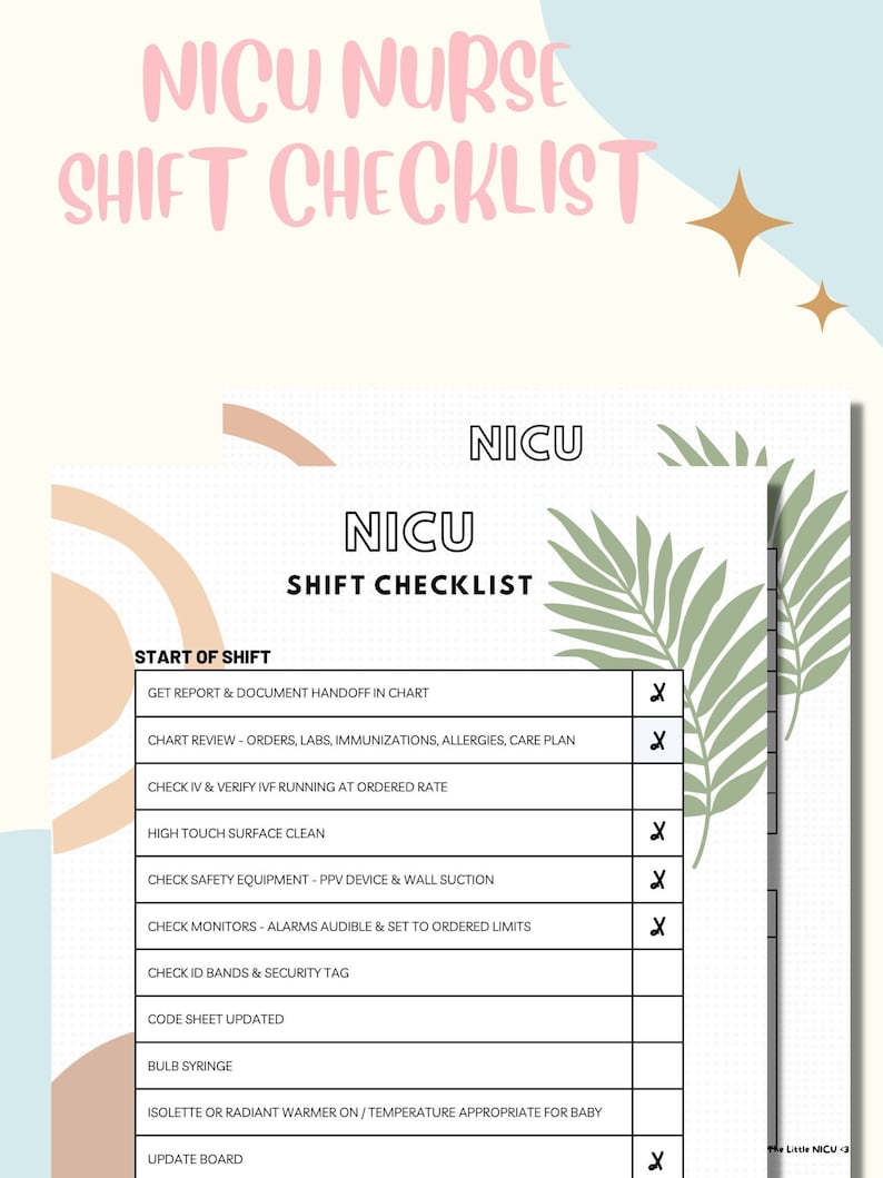 NICU Nurse Shift Checklist | NICU Checklist | NICU Report Sheet | Nursery Checklist | Report ...