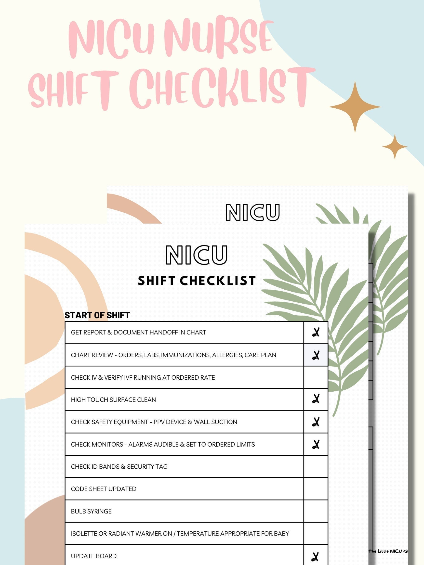 NICU Nurse Shift Checklist | NICU Checklist | NICU Report Sheet ...