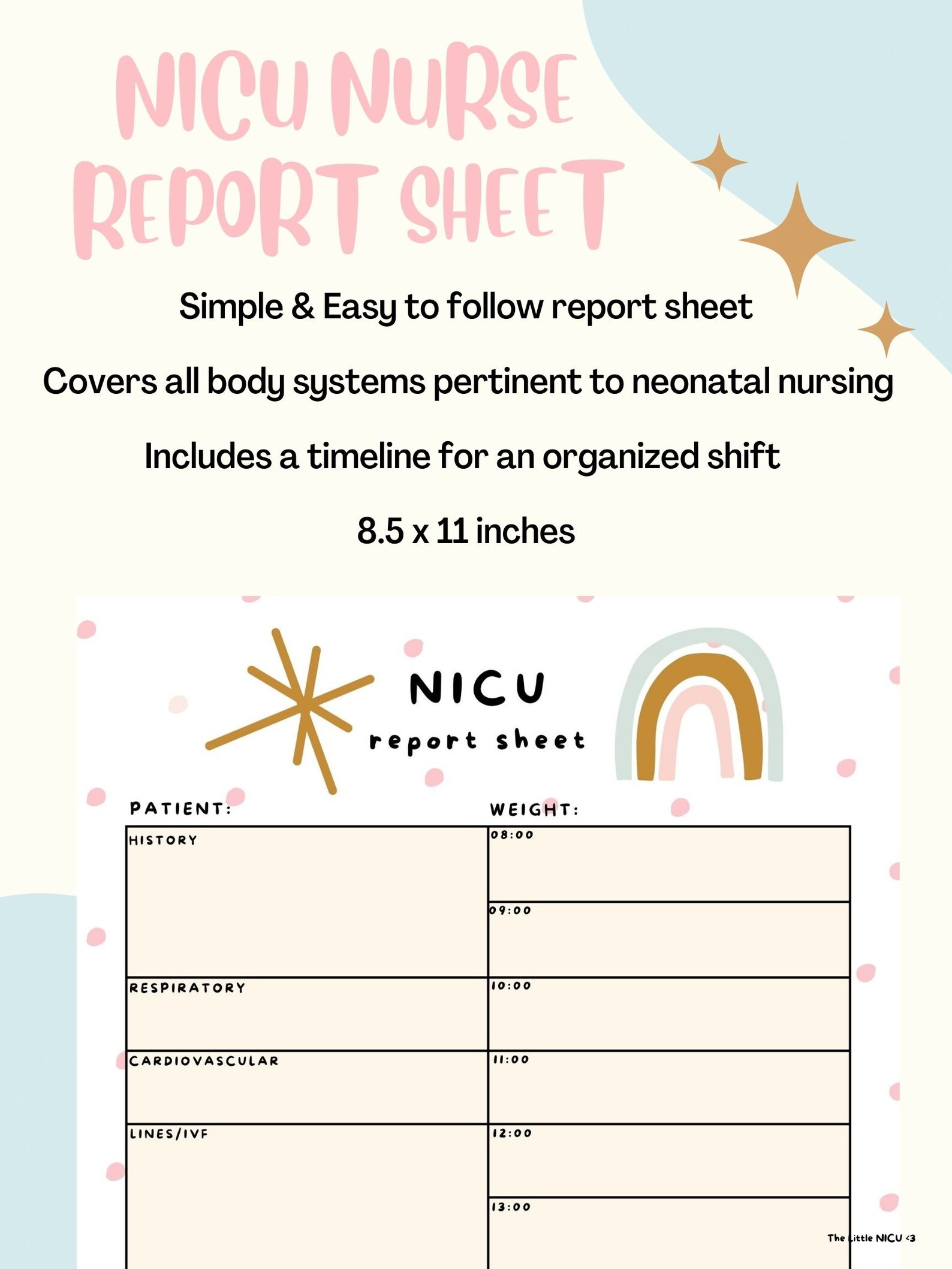 NICU Nurse Report Sheet NICU Nurse Brain Digital Download Printable ...