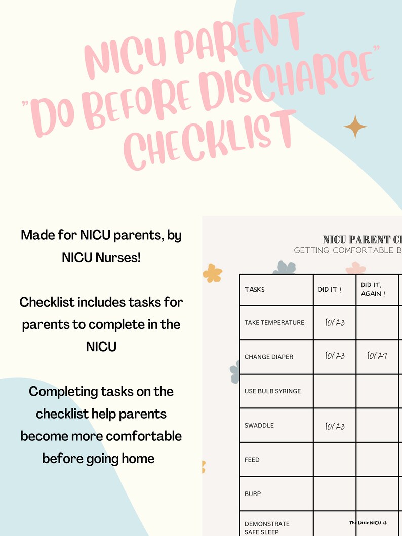 NICU Parent Checklist NICU Discharge NICU Parents Baby - Etsy