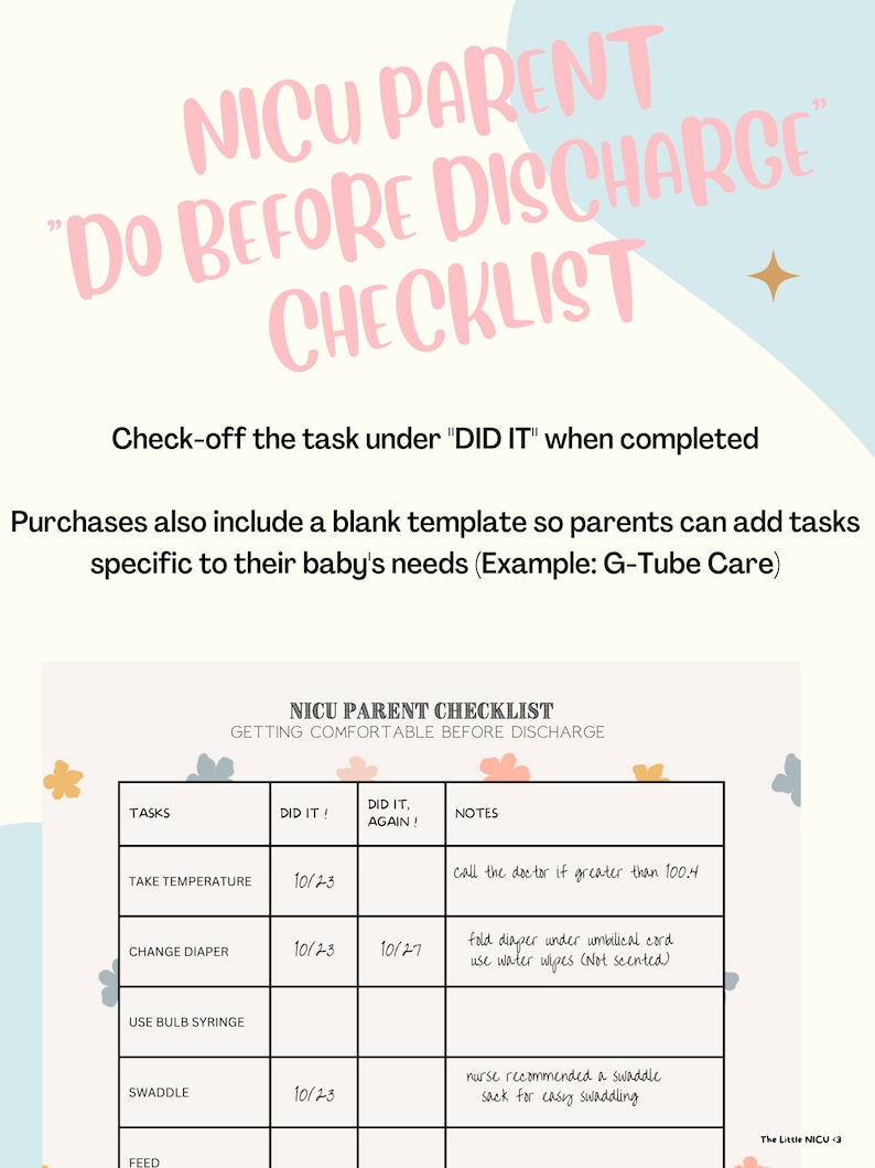 NICU Parent Checklist NICU Discharge NICU Parents Baby - Etsy