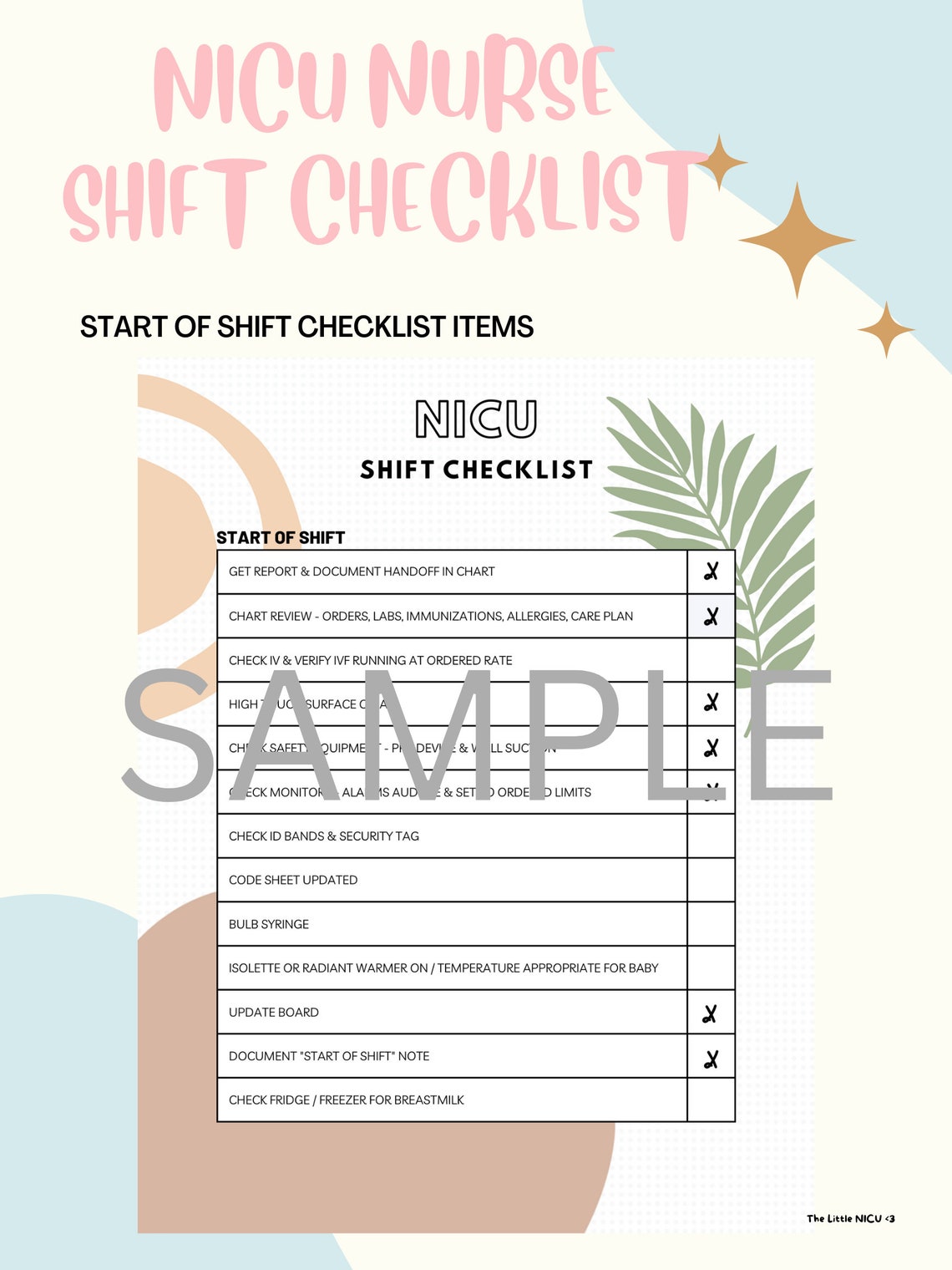 NICU Nurse Shift Checklist | NICU Checklist | NICU Report Sheet ...