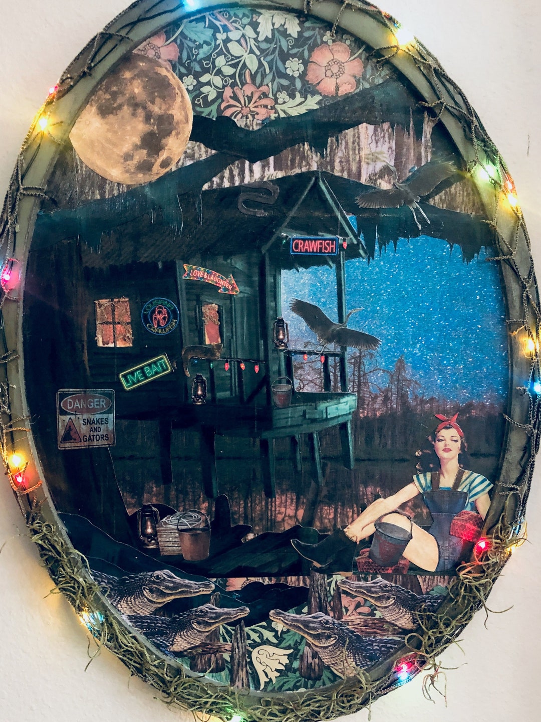 Retro Swamp Girl Pin up With Alligator Original Handmade - Etsy