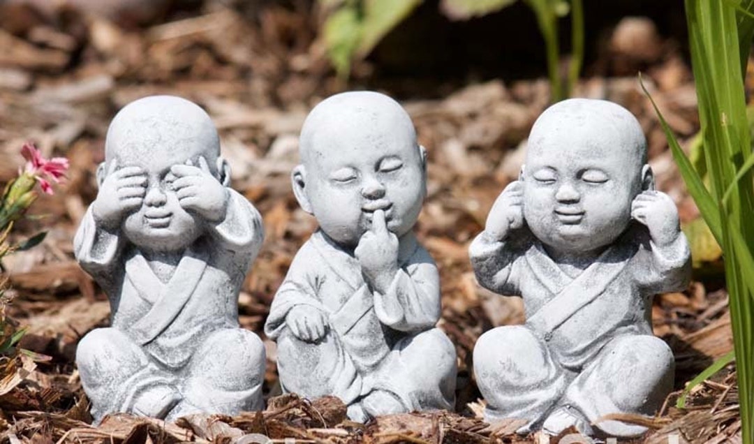 Set of 3 Stone Figures Buddha Monk (small) See Nothing, Hear Nothing ...