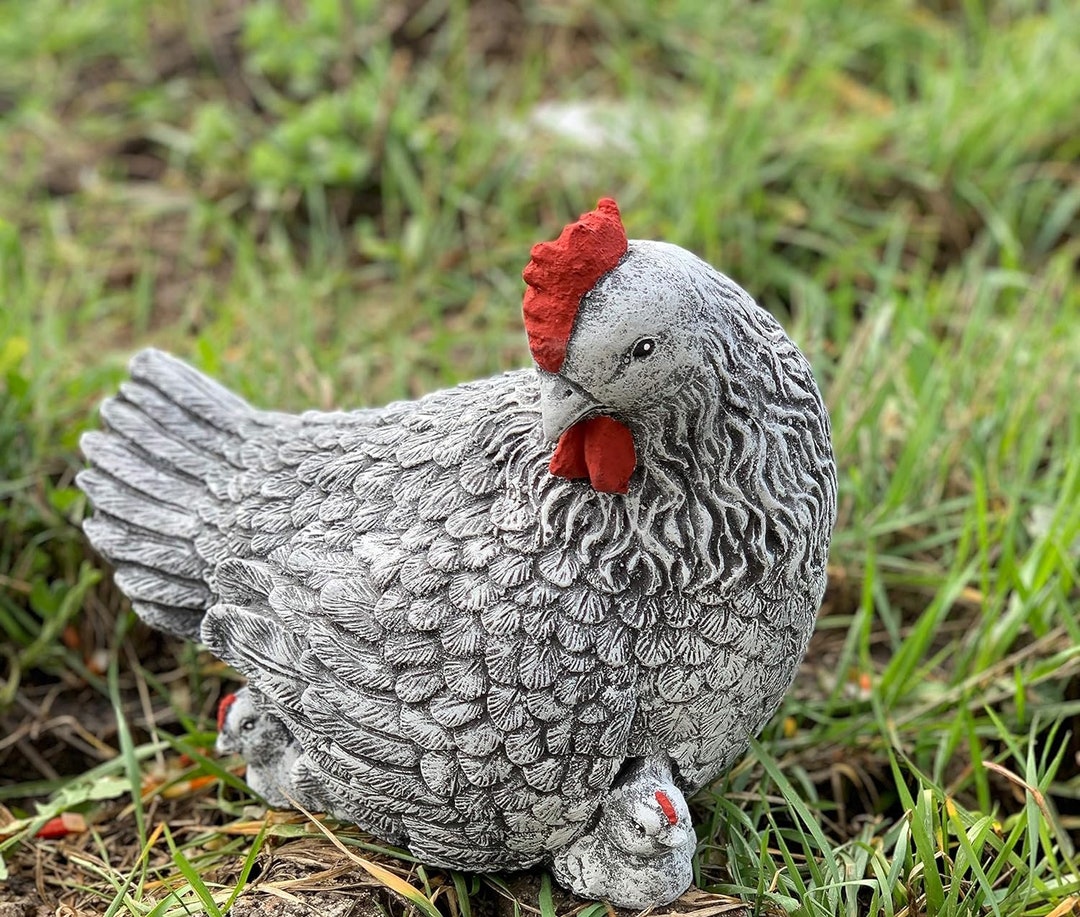Stoneandstyle Stone Figure Chicken With Chicks Lifelike Frost-proof ...