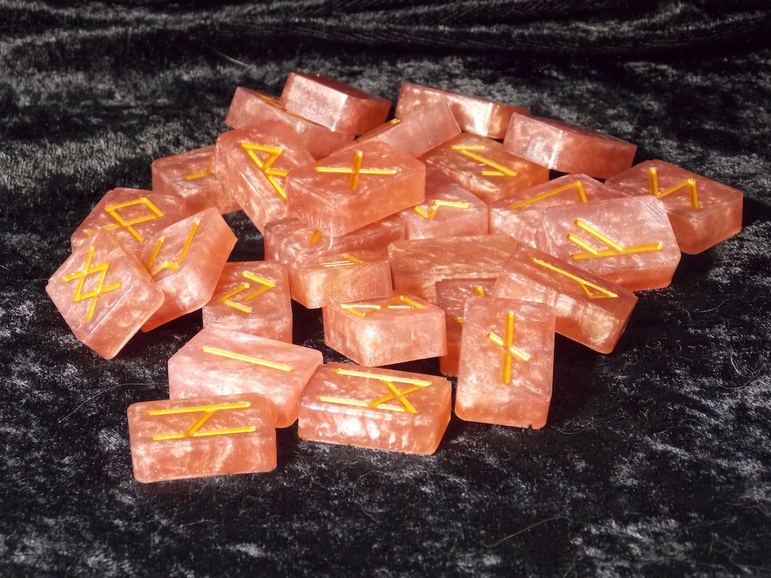 Antique Rose & Gold Rune Stone Set - Etsy