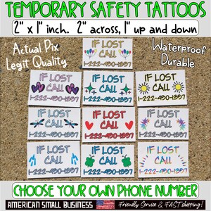 Child Safety Tattoos Personalized With Phone Number Temporary Emergency ...