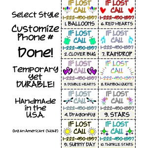 Child Safety Tattoos Personalized With Phone Number Temporary Emergency ...