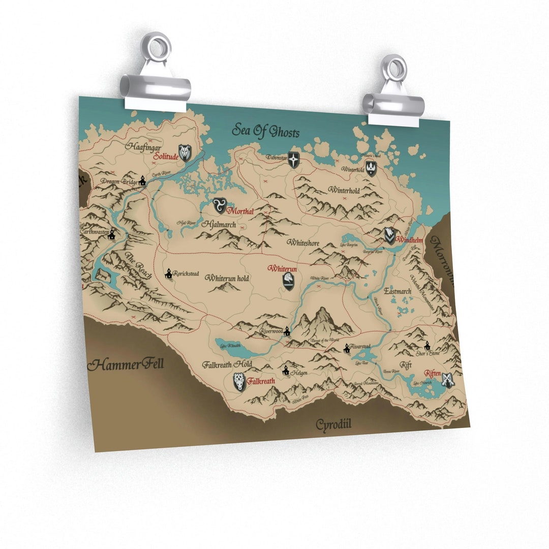 Skyrim Map Poster Skyrim Decor Map of Skyrim the Elder - Etsy