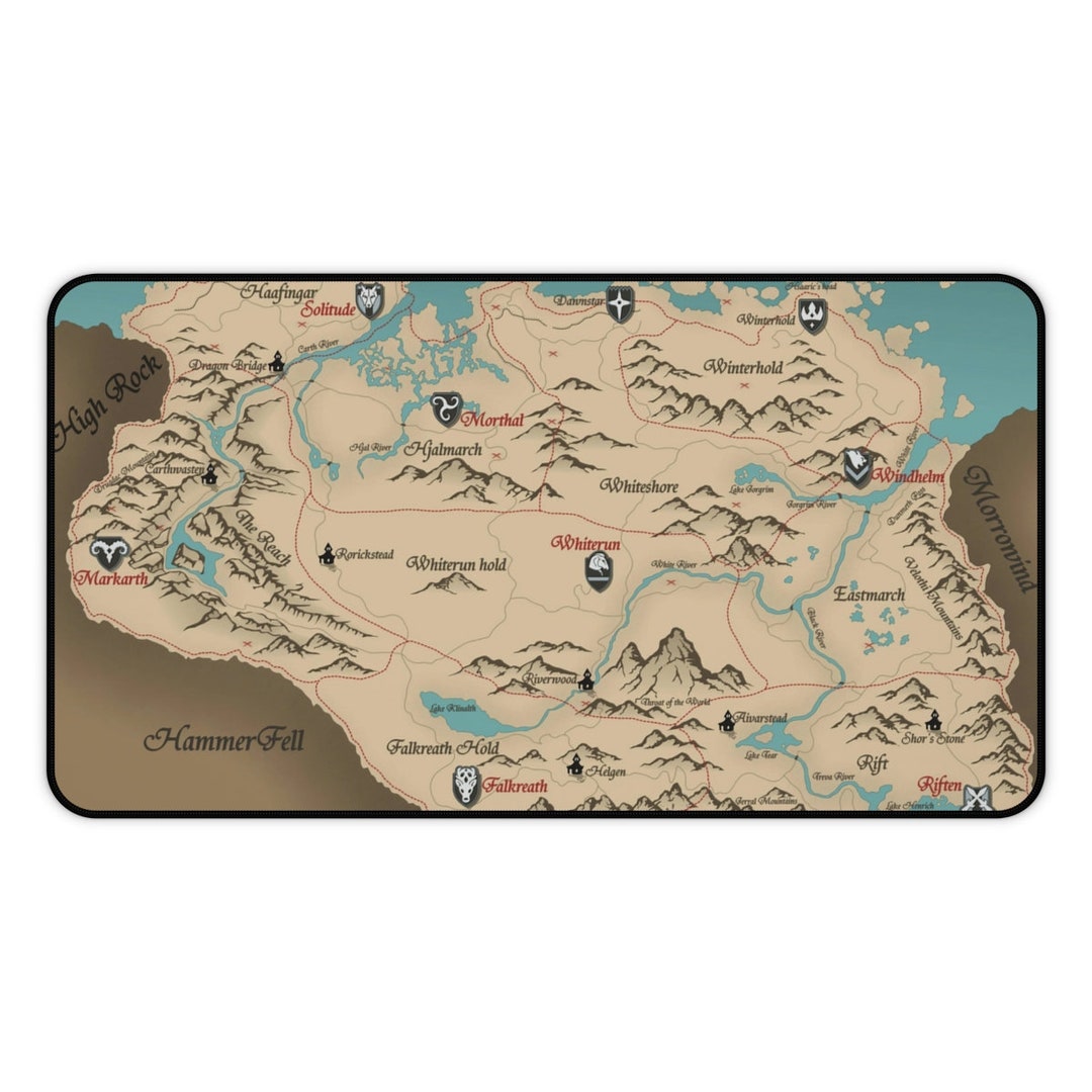 Skyrim Map Desk Mat • the Elder Scrolls Mousepad • Gaming Playmat - Etsy