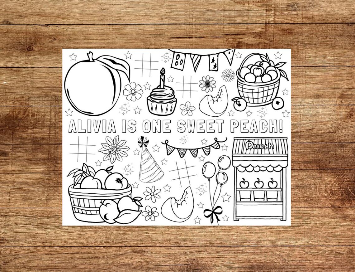 Peach Theme Birthday Coloring Sheet Printable, One Sweet Peach First ...