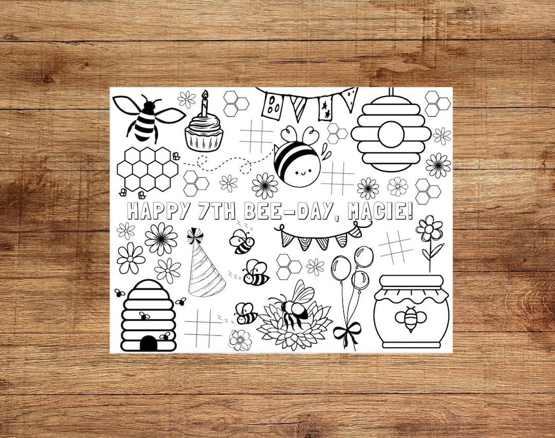 Bee Day Birthday Coloring Page | Bumble Bee Themed Birthday Activity ...