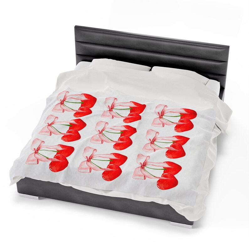 Cherry Bows Throw Blanket Coquette Room Decor Pink Ribbon French Bow ...