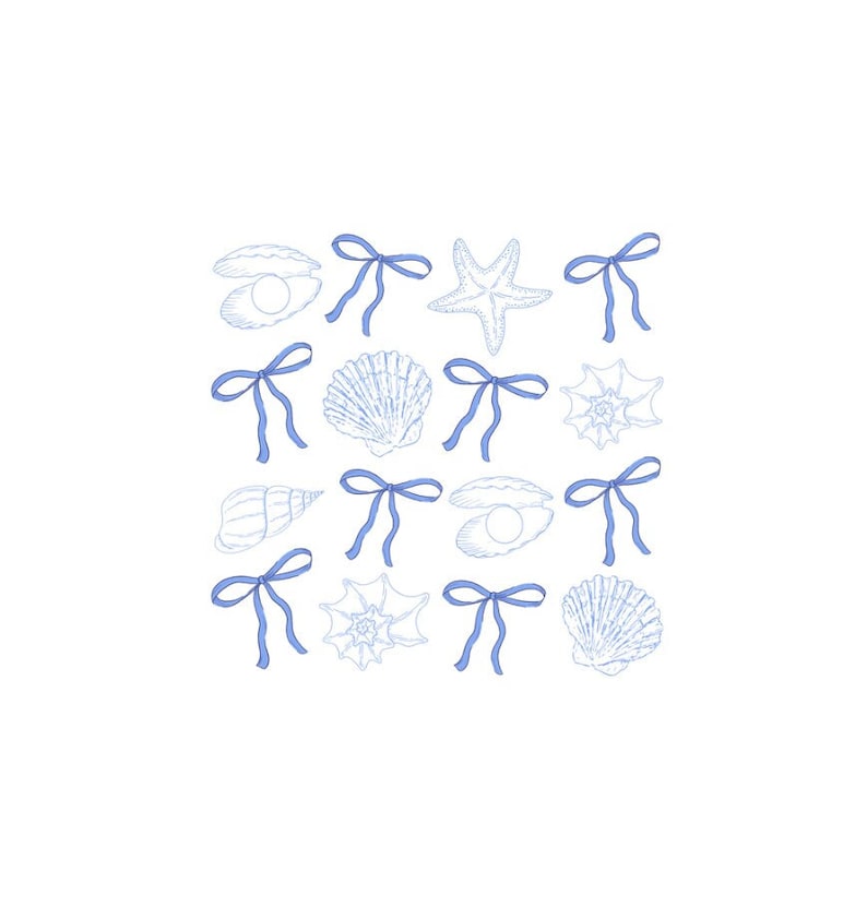 Blue Seashell With Soft Girl Coquette Pink Bow Pattern Seamless Print ...