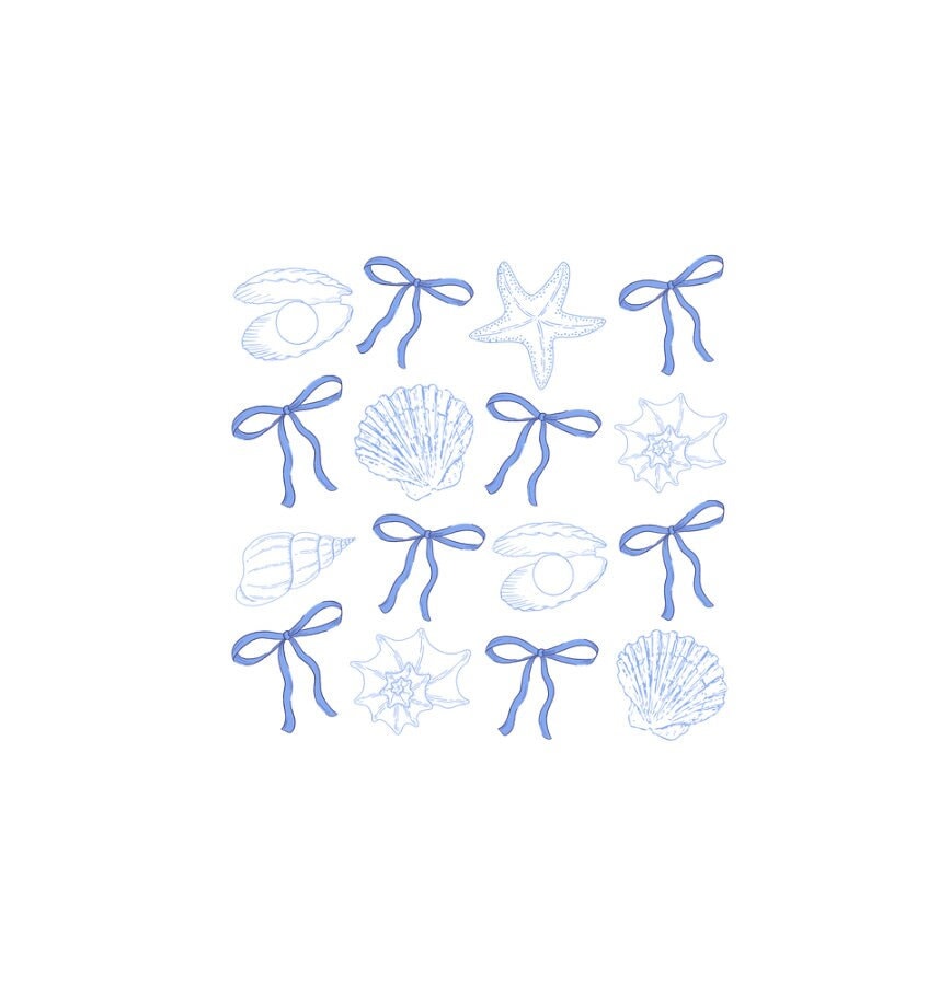 Blue Seashell With Soft Girl Coquette Pink Bow Pattern Seamless Print ...