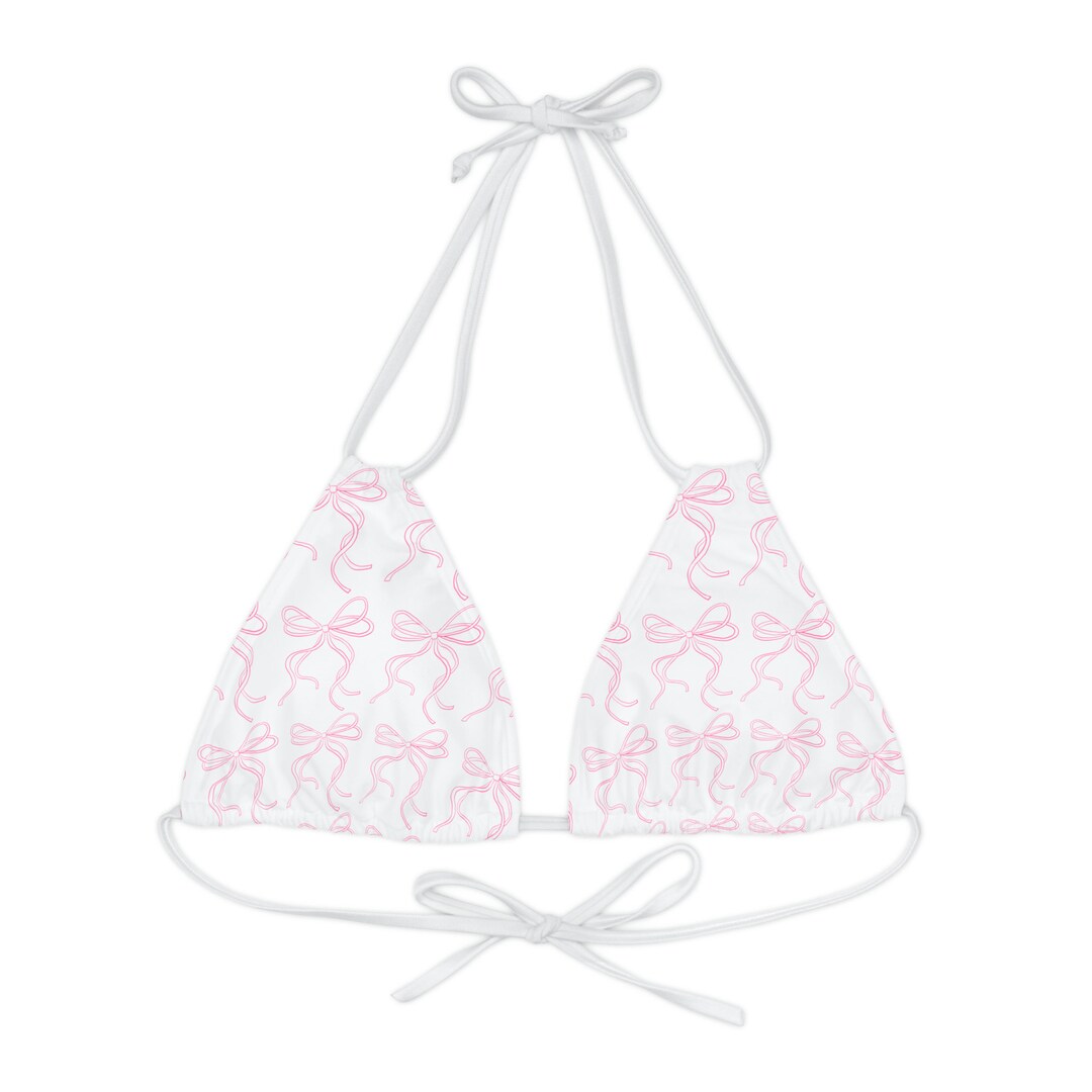 Coquette Pink Bow Strappy Triangle Bikini Top Coquette Clothing Preppy ...