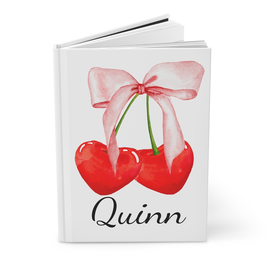 Personalized Coquette Journal Cherry Bow Notebook Cursive Name Custom ...