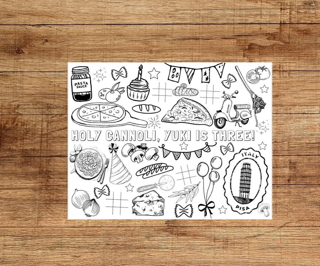 Italian Pizza Theme Birthday Coloring Sheet, Holy Cannoli Custom ...