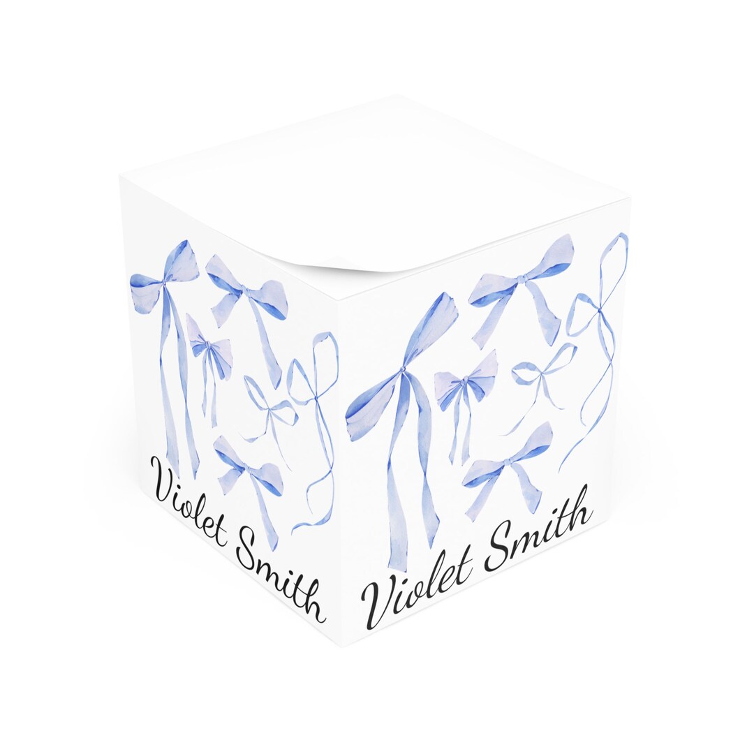 Blue Bow Name Personalized Paper Note Cube, Personalized Sticky Note ...