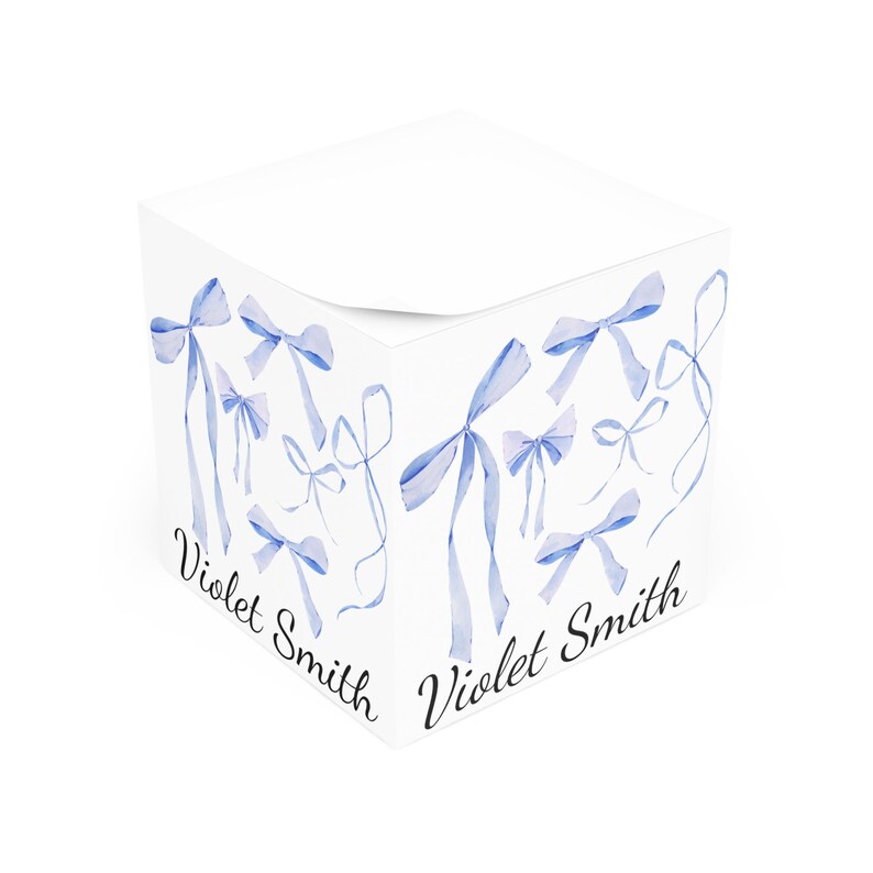 Blue Bow Name Personalized Paper Note Cube, Personalized Sticky Note ...