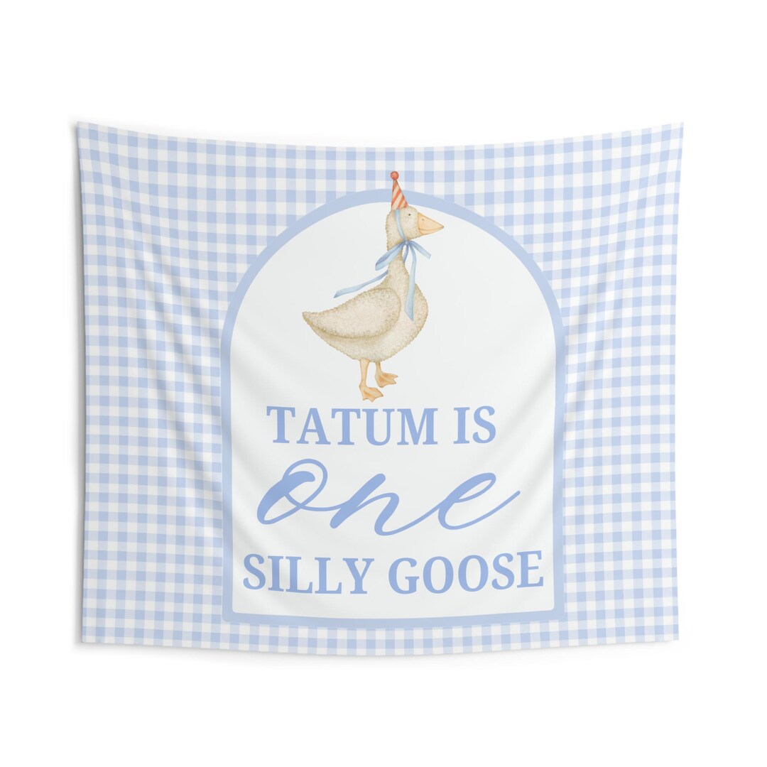 One Silly Goose Gingham Birthday Personalized Banner, 1st Birthday ...