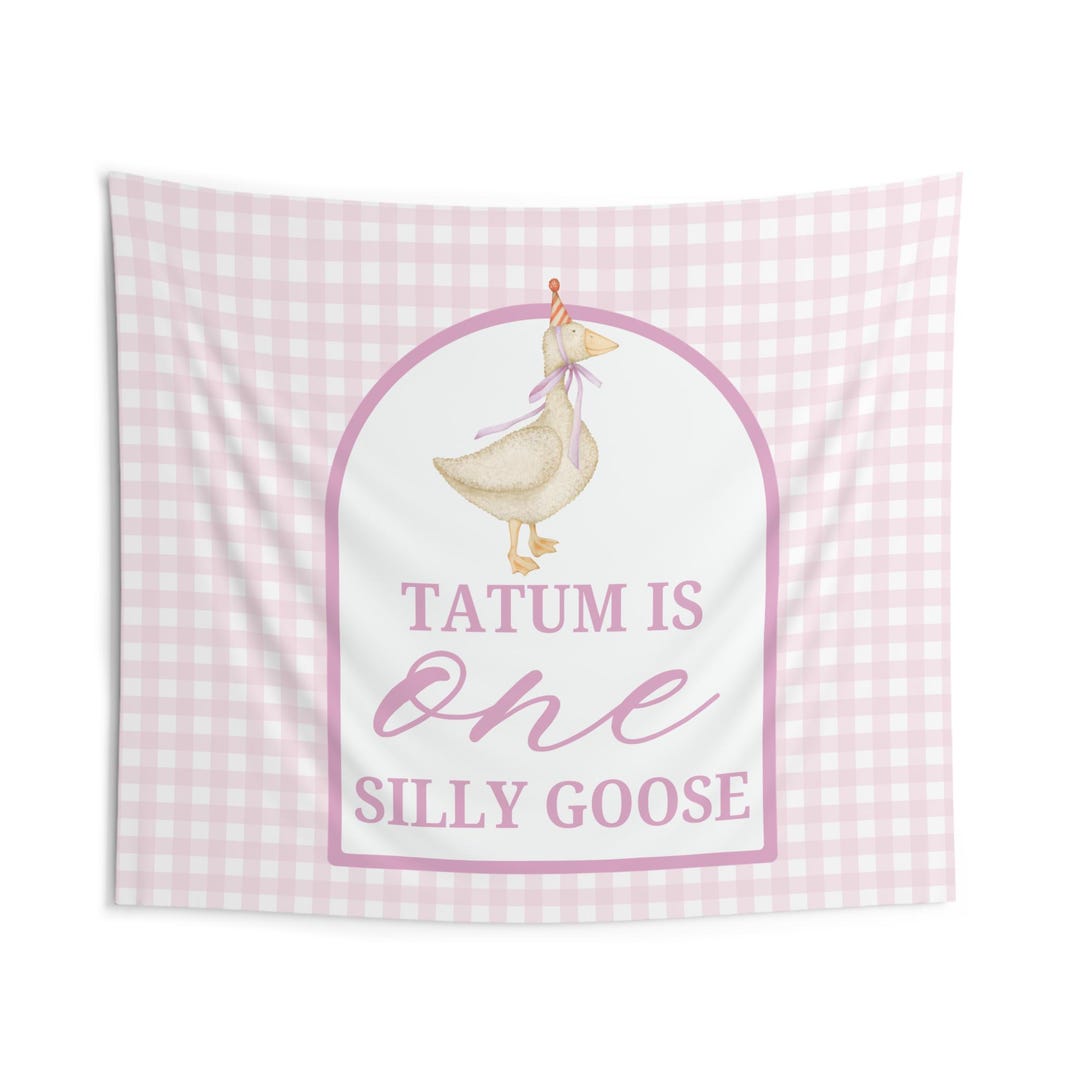 Pink Gingham One Silly Goose Birthday Personalized Banner 1st Birthday ...