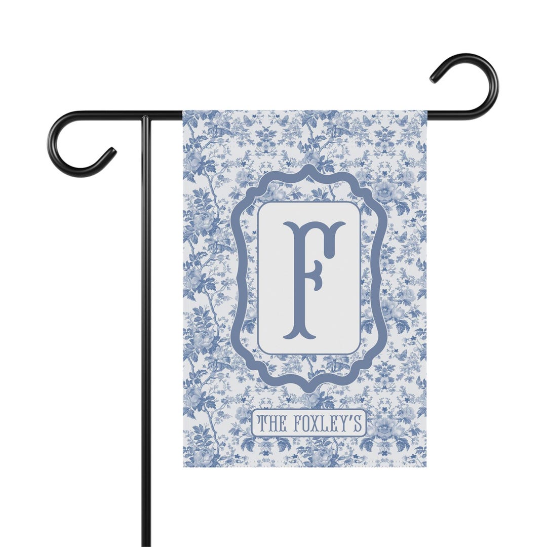 Custom Last Name Blue Toile Chinoiserie Garden & House Banner ...