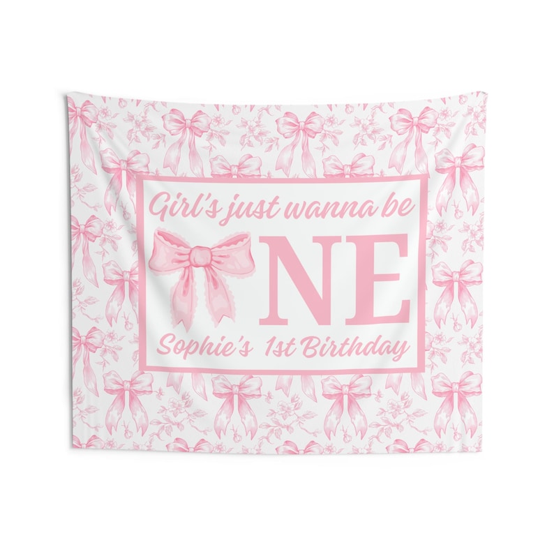 Toile Girls Just Wanna Be One Banner, Birthday Decor Sign Pink Bow 1st ...