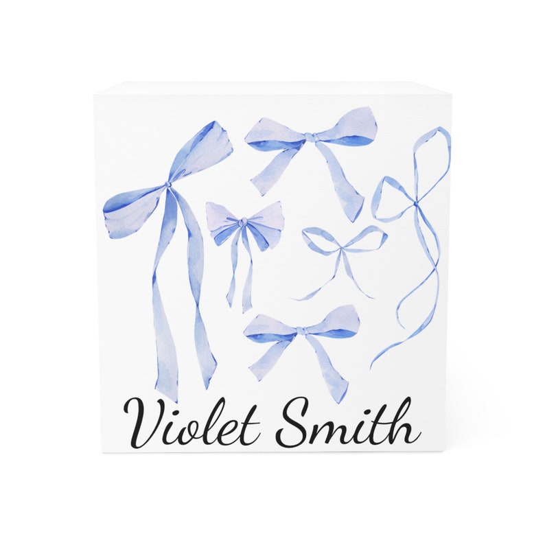 Blue Bow Name Personalized Paper Note Cube, Personalized Sticky Note ...